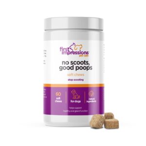 first impressions no scoots, good poops for dogs - tasty soft chews for healthy anal gland and digestion, high in fiber for dogs - with beet pulp, psyllium husk, and pumpkin - 60 ct