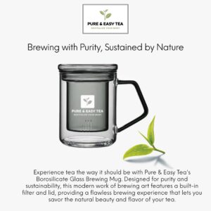 Pure And Easy Tea, Glass Tea Infuser Mug with Lid, Modern Borosilicate Glass Tea Filter Steeping Cup, Best Tea Gift for Loose Leaf Tea Lovers, 400 mL/13.5 oz