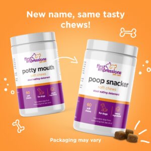 First Impressions Poop Snacker Soft Chews - Best Stool Eating Deterrent for Dogs, Coprophagia Deterrent for Dogs, Probiotics & Breath Freshener - Deterrent for Dogs Eating Poop - 60 ct