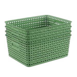 sandmovie plastic woven storage baskets, dark green, 4 pack