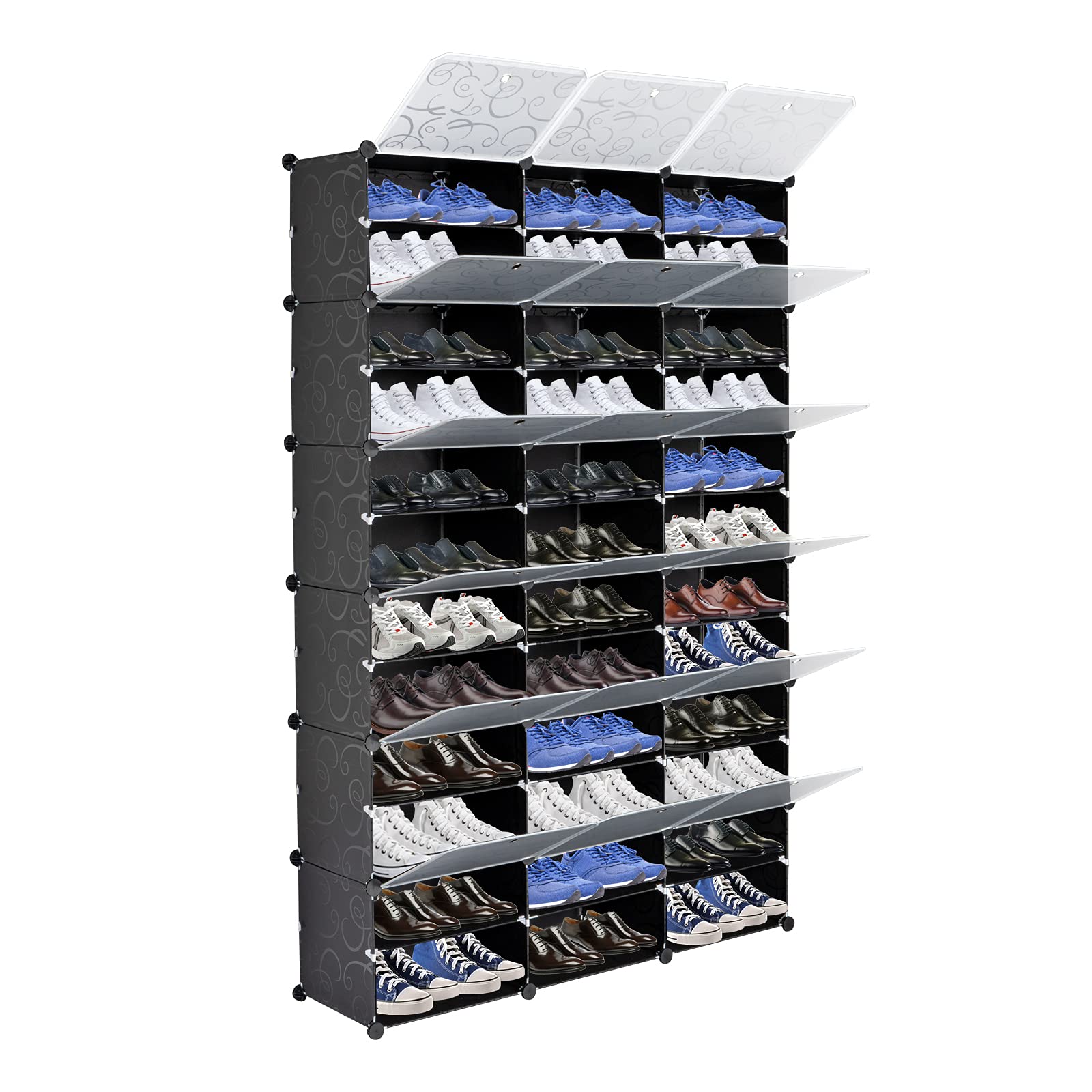 Imseigo 12 Tier Portable Shoe Rack Organizer, 72 Pair Covered Shoe Storage Shelves Rack,36 Grids Expandable Shelf Storage Cabinet Stand for Heels,Boots,Slippers,Perfect for Entryway,Hallway (Black)