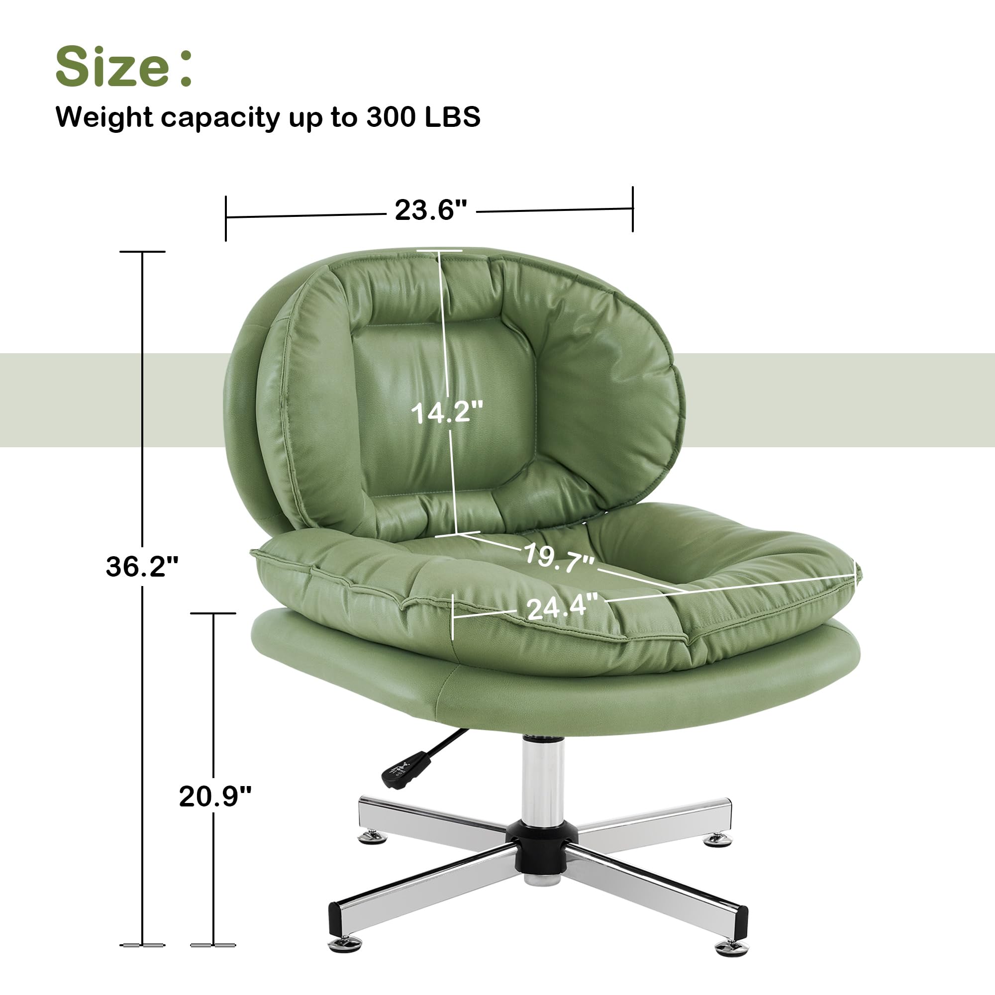 MCombo Swivel Accent Chair with Height Adjustment, Upholstered Desk Chair for Living Room Office 4473 (Green, 4-Star Base)