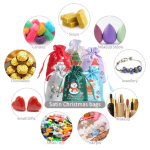 24 Pcs Small Christmas Bags with Drawstring Cute Satin Xmas goodie Bags Bulk for Christmas Advent Calendar Assorted Treat Bags for Winter Holiday Party Favor