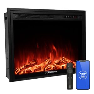 westinghouse 28 inch electric fireplace heater, compatible with alexa & google home, in-wall recessed fireplace insert, 24 hour timer, color changing flames, 750w/1500w indoor heater