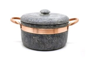 cookstone 3 quarts dutch oven with copper handles | handcrafted from a block of pure soapstone | unique, durable and eco-friendly | non-toxic and non-stick | the green alternative to cast iron