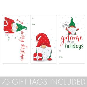 Christmas Gnome Gift Tags, Peel and Stick Christmas Gift Tags, Gnome Christmas Wrapping Paper Supplies - 75 Gift Wrap Tags