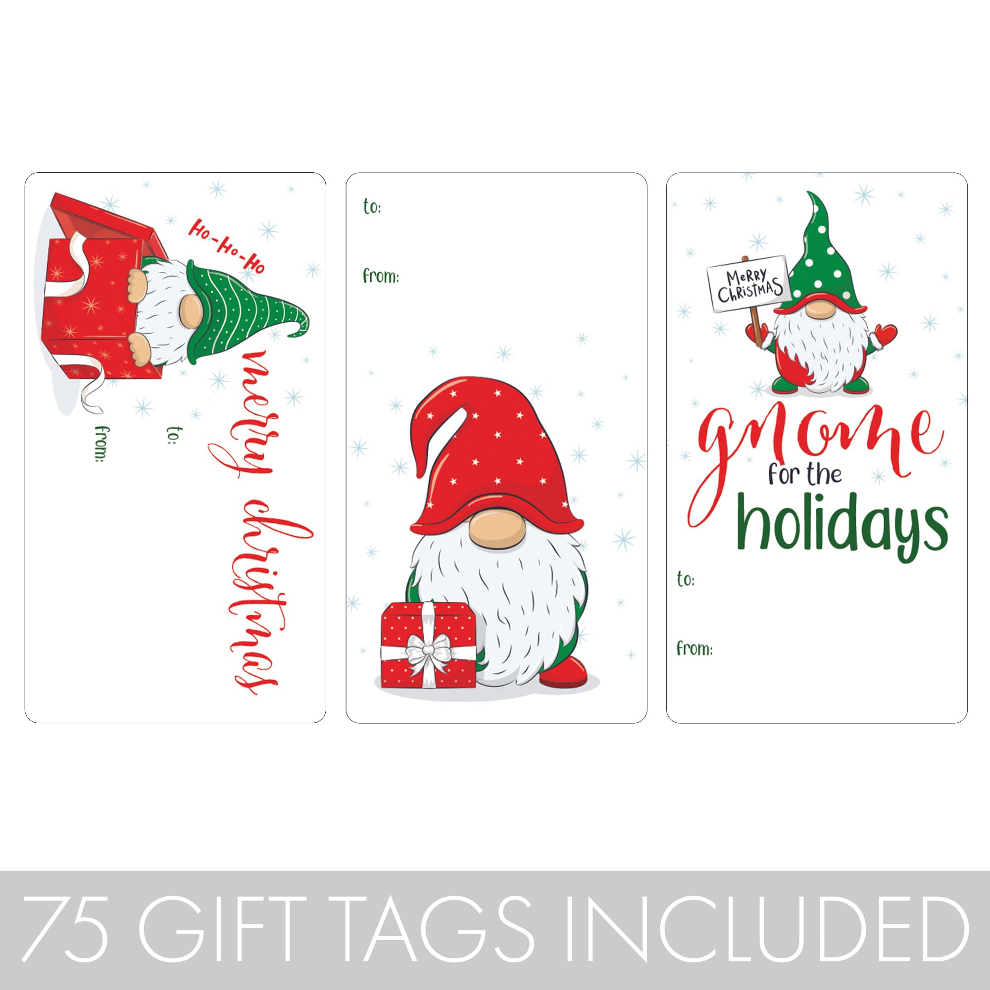 Christmas Gnome Gift Tags, Peel and Stick Christmas Gift Tags, Gnome Christmas Wrapping Paper Supplies - 75 Gift Wrap Tags