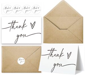 thank you cards with envelopes 4 x 6, minimalistic design, thank you notes with envelopes set for baby shower, wedding, small bussiness, graduation,bridal shower,bulk pack of 30 (white)