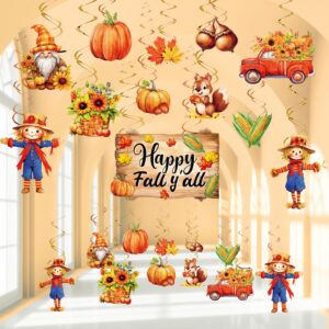 54 pcs fall party decorations, thanksgiving hanging swirls decorations, pumpkin maple cutouts hanging swirls ceiling decorations for autumn harvest party supplies(watercolor)