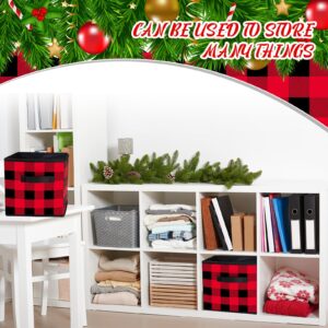 Suzile 6 Pcs Buffalo Plaid Storage Bins Christmas 10'' Buffalo Plaid Foldable Fabric Storage Cube with Handles Christmas Basket Storage Box Organizers for Toys Shelf Closet Home Gift(Red and Black)