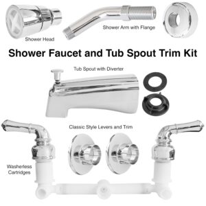 Pacific Bay Tub and Widespread Shower Faucet Trim Kit - Non-Metallic High Grade ABS Plastic Construction - Brushed Satin Nickel Finish