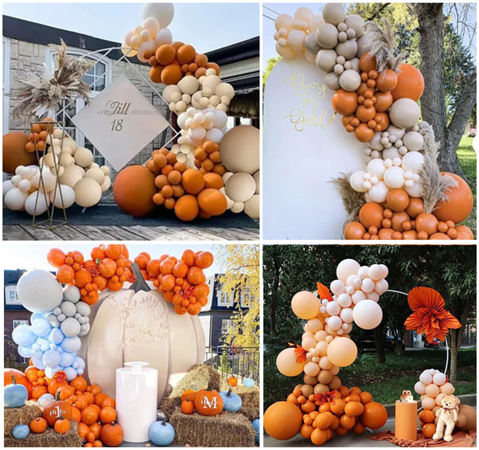 Longwu 143pcs Burnt Orange Balloons Terracotta Balloon Arch Kit Rust Balloons Double Stuffed Cream Peach Balloon for Fall Winter Baby Shower Halloween Decorations