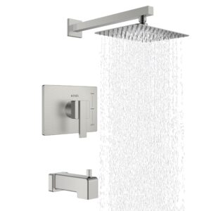 kenes brushed nickel shower faucet, tub and shower trim kit with 8-inch rain shower head, modern single-spray shower faucet set, ke-6024a (shower valve included)