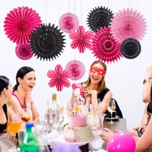 Balun Admhail 11PCS Hanging Paper Fans Decorations Pink Black Birthday Party Decorations for Girls Sweet 16 18 21st Paris Birthday Bridal Shower Wedding Bachelorette Galentine's Party Decor Supplies