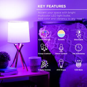 Merkury Smart A19 Color Changing Light Bulbs - 2-Pack, Dimmable, Compatible with Alexa and Google Assistant