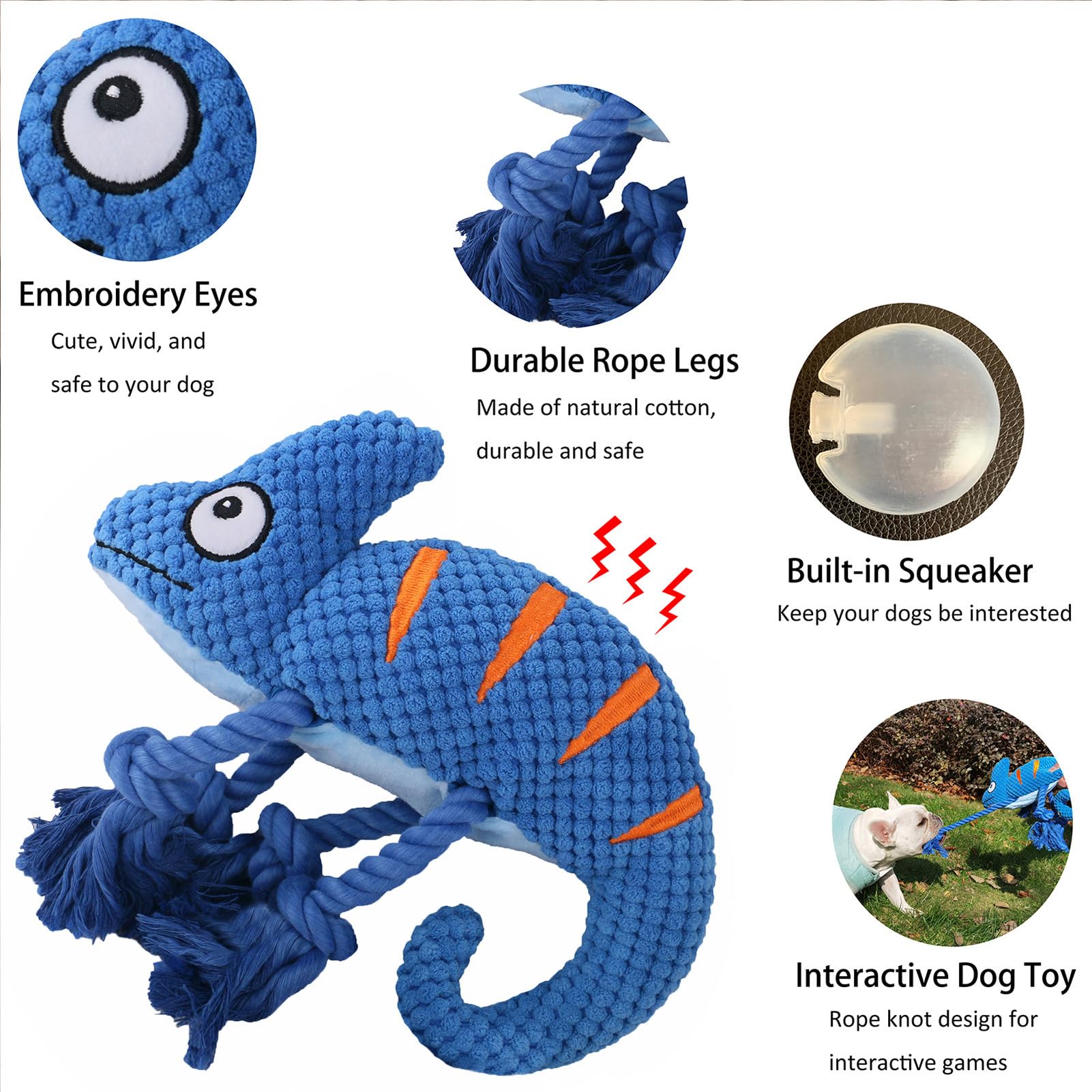 FQQWEE Dog Toys for Aggressive Chewers, Squeak Dog Toys with Chewed Rope, Indestructible Dog Squeaky Toys, Interactive Dog Plush Toys, Chew Toys for Puppy, Small, Middle, Big Dogs(Blue)