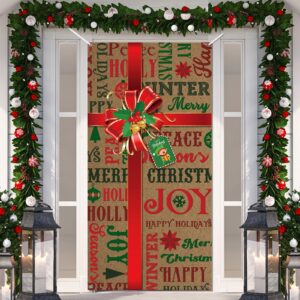 tiamon christmas door cover xmas door decorations christmas gift box present door cover winter holiday door cover sign christmas hanging ornaments for new year party 71 x 35 inch (kraft paper)