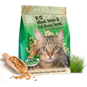 cali kiwi pros organic cat grass for indoor cats & pets-wheat grass & cat grass seeds for digestion and hairballs - non-gmo -16 oz