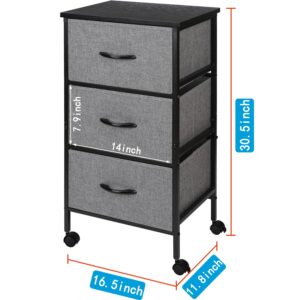 YOHKOH Tall Dresser Storage Drawers Stand with 3 Removable Fabric Drawers-Organizer Unit for Bedroom, Living Room, Storage Bins with Drawers,Grey