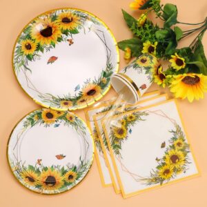 Sunflower Party Supplies, Sunflower Plates and Napkins Set, Disposable Sunflower Plates, Party Cups, Napkins and Cutlery for Birthday, Baby Shower, Bridal Shower, Sunflower Party Decorations Serves 24