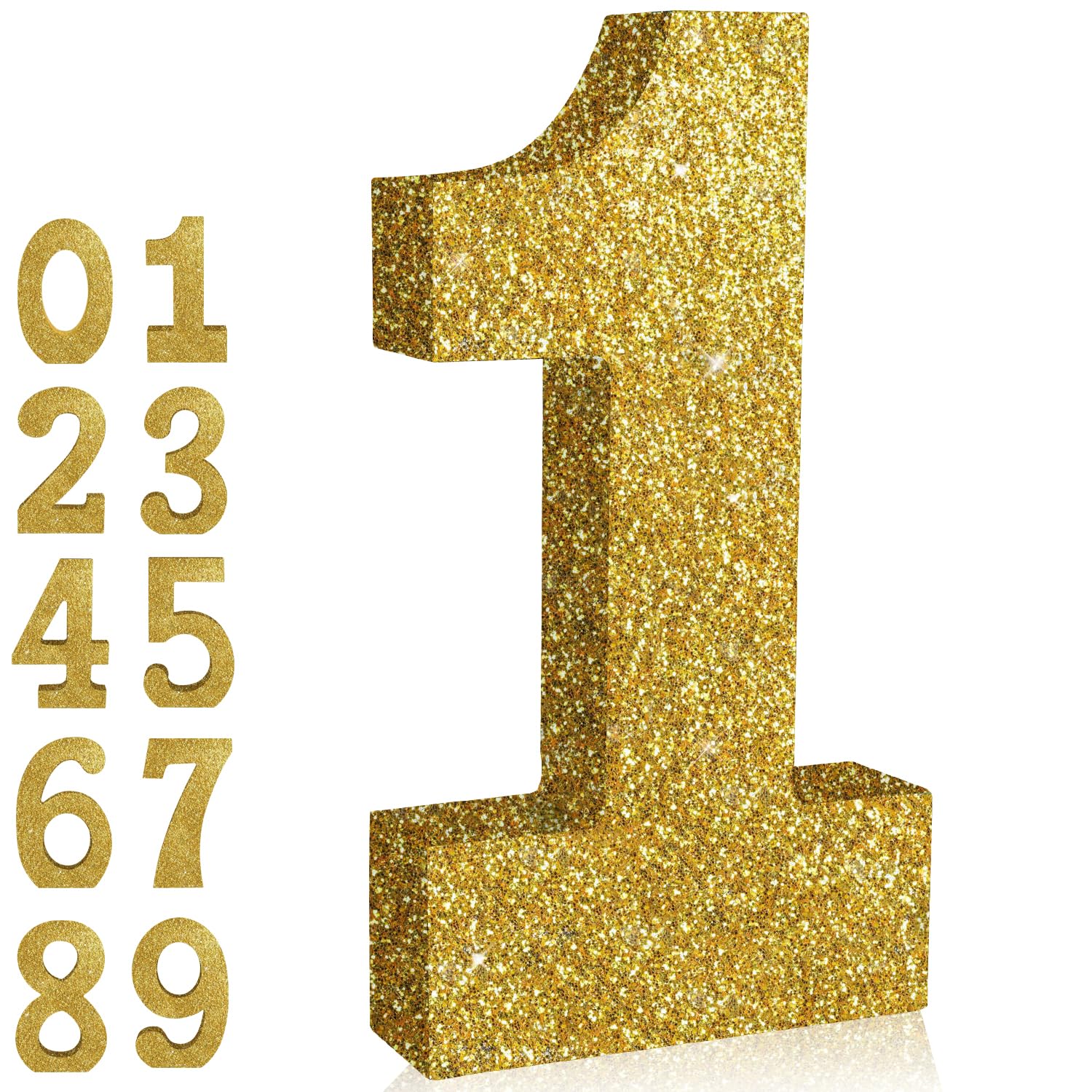 TONIFUL 8 Inch Gold Glitter Numbers Table Centerpieces 0-9 Birthday Party Decorations,Shining Golden Digital 1 for Birthday Party,Wedding,Bridal Shower,Engagement,Photo Shoot,Anniversary