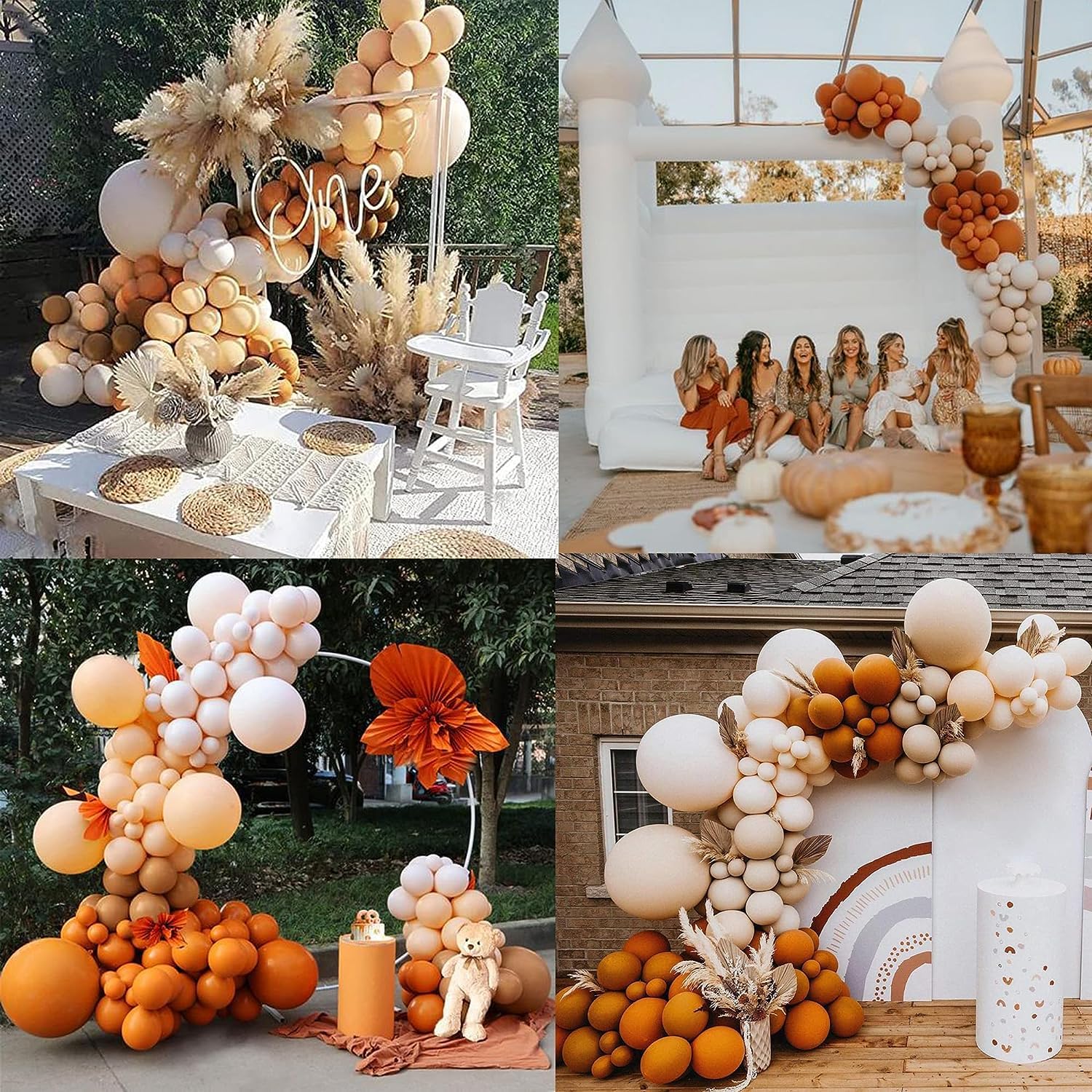 Longwu 143pcs Burnt Orange Balloons Terracotta Balloon Arch Kit Rust Balloons Double Stuffed Cream Peach Balloon for Fall Winter Baby Shower Halloween Decorations