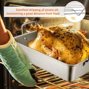 Leonyo Roasting Pan with Rack, 14 Inch Turkey Roasting Pan & Cooling Rack, Stainless Steel Baking Pans Non Stick Roaster Pan with Wire Rack for Cooking Ham, Chicken, Cake, Lasagna, Casserole