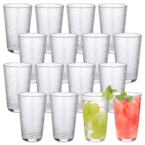 ciwivoki plastic drinking glasses (set of 16), 17oz plastic tumblers, acrylic glasses drinkware, reusable plastic cups for kitchen, stackable, bpa-free, dishwasher-safe, clear