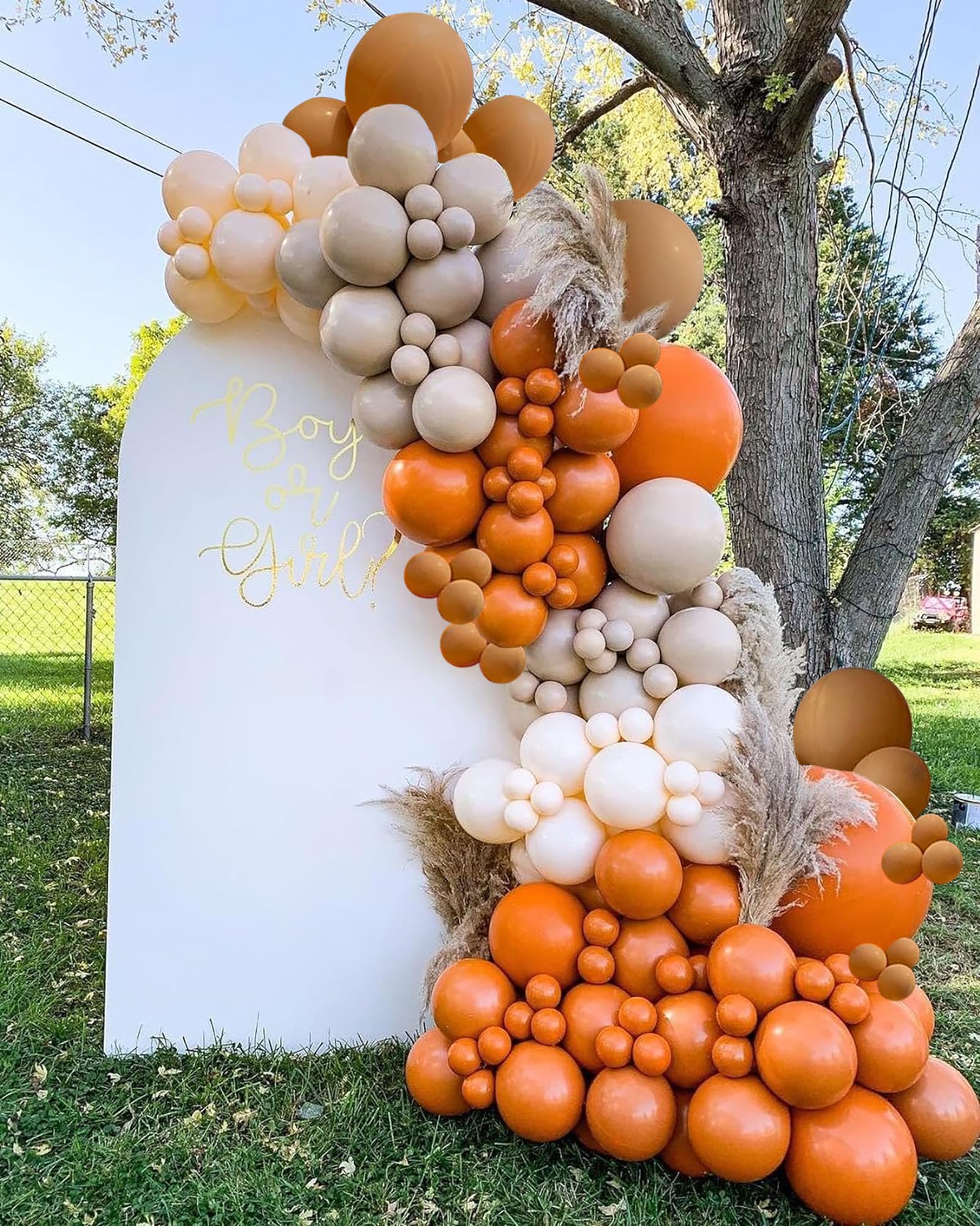 Longwu 143pcs Burnt Orange Balloons Terracotta Balloon Arch Kit Rust Balloons Double Stuffed Cream Peach Balloon for Fall Winter Baby Shower Halloween Decorations