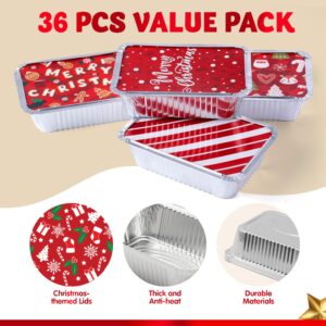 JOYIN 36 Pieces Christmas Foil Containers with Lids, 9 Holiday Designs, 7"x5"x2" Rectangular Treat Foil Containers, Disposable Food Storage Pan for Holiday Leftovers Goodie Container