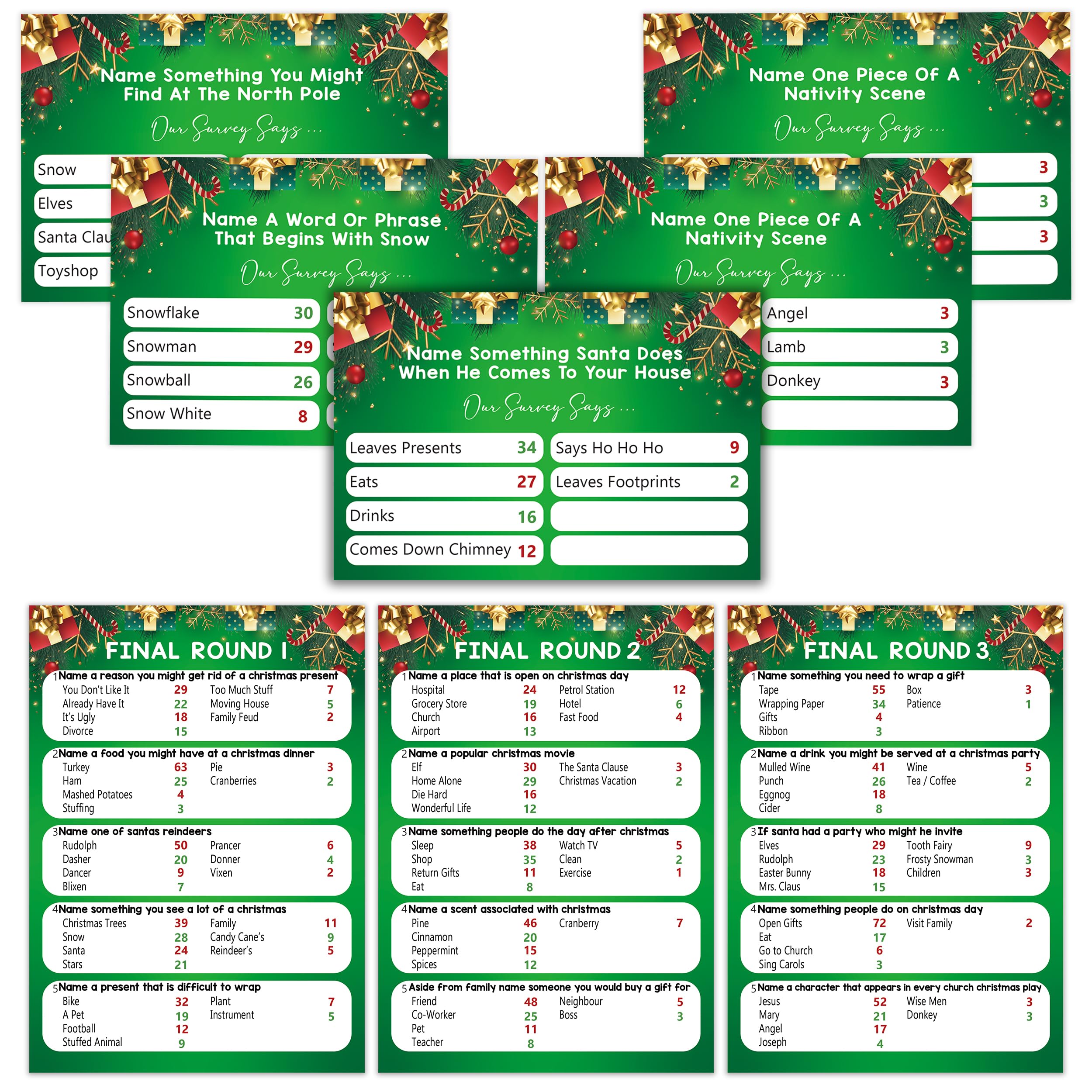 Christmas Feud Games, Friendly Feud Games, Family Activity, Family Games for Game Night, Baby Shower Game, Party Supplies for Adults, Xmas Holiday Party Game and Activity Decorations (f001)