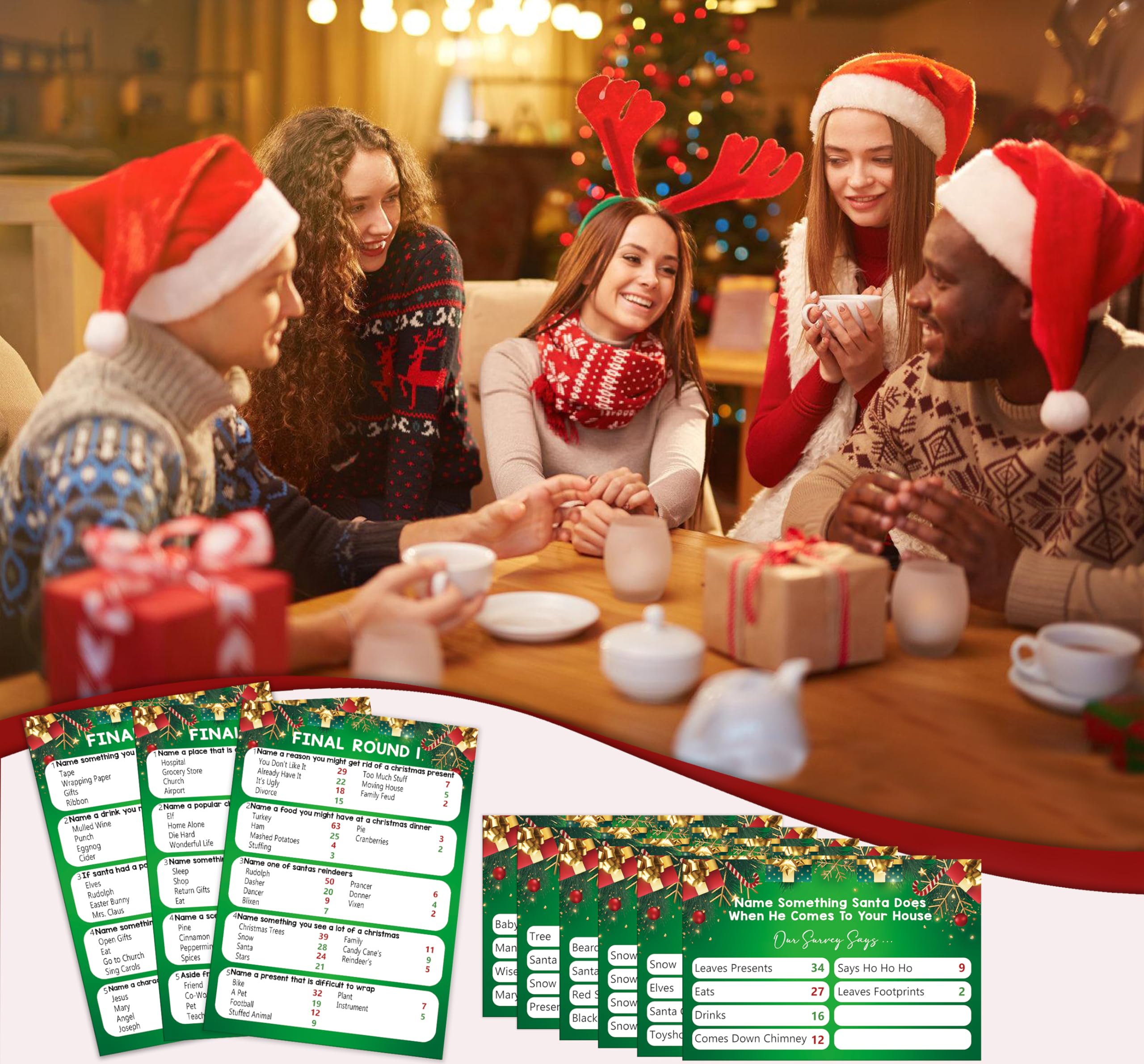 Christmas Feud Games, Friendly Feud Games, Family Activity, Family Games for Game Night, Baby Shower Game, Party Supplies for Adults, Xmas Holiday Party Game and Activity Decorations (f001)