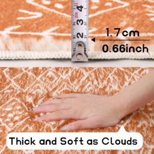 Tititex Orange White Bohemian Area Rug - 1.6'x2.6' Ultra Soft Faux Rabbit Fur Boho Runner Rug Doormat, Non-Slip Mat Washable High-Pile Carpet for Kitchen Laundry Room Decor