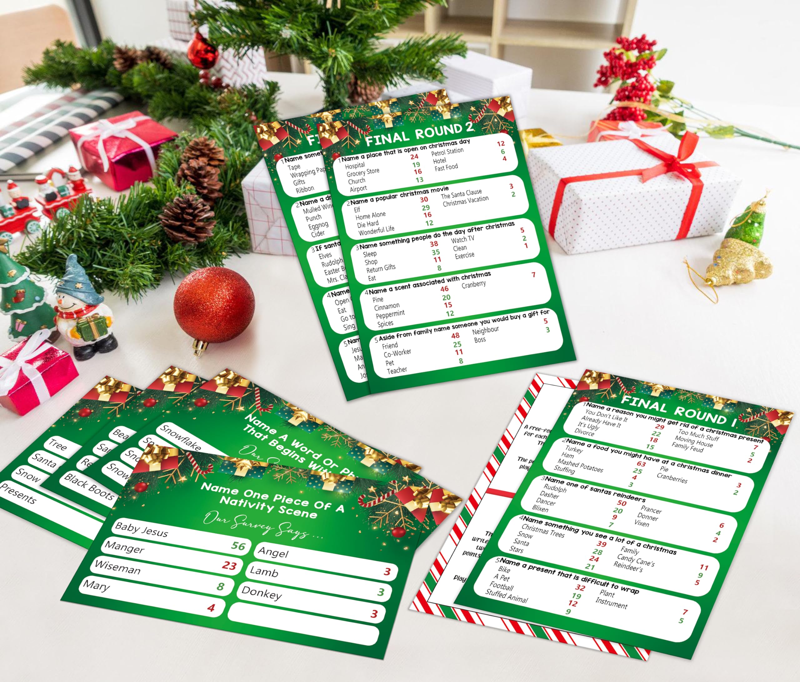 Christmas Feud Games, Friendly Feud Games, Family Activity, Family Games for Game Night, Baby Shower Game, Party Supplies for Adults, Xmas Holiday Party Game and Activity Decorations (f001)