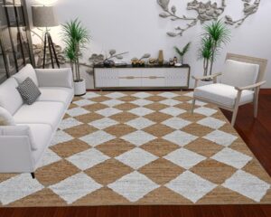 antep rugs natural 6x9 indoor hand woven fiber jute diamond area rug (natural-off white, 6'7" x 9')