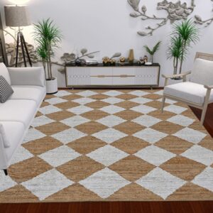 Antep Rugs Natural 6x9 Indoor Hand Woven Fiber Jute Diamond Area Rug (Natural-Off White, 6'7" x 9')