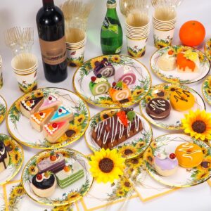 Sunflower Party Supplies, Sunflower Plates and Napkins Set, Disposable Sunflower Plates, Party Cups, Napkins and Cutlery for Birthday, Baby Shower, Bridal Shower, Sunflower Party Decorations Serves 24