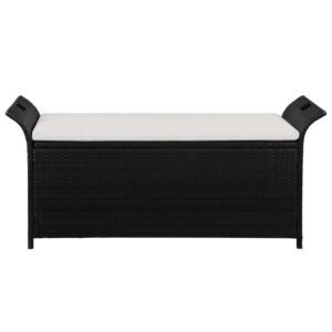 GOLINPEILO Outdoor Wicker Storage Bench Deck Box with Cream White Cushion, PE Rattan Patio Furniture Pool Storage Bin Container with Interior Waterproof Cloth Bag, 54.3"x19.7"x23.6" Black, -388