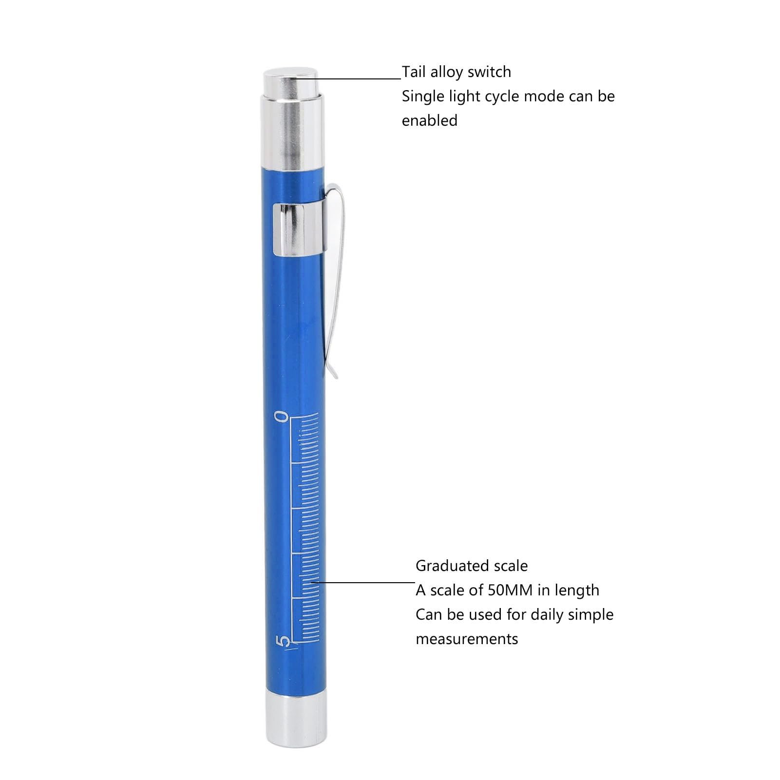 Pen Lights for Nurses, Aluminum Alloy LED Penlight with Pupil Gauge – Concave Design for Precise Yellow Lighting, Medicals Pen Light(Blue)