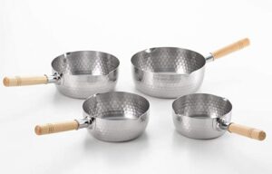 set of 4 japanese stainless steel yukihira saucepans cooking pots 1.2-quart, 1.7-quart, 2.2-quart, 3-quart, made in japan, 1 set