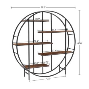 Ufurpie Bookshelf, 5 Tier Round Mid Century Modern Metal Plant Stand Bookshelves Storage Rack, Indoor Living Room Terrace Garden Balcony Plant Display Stand, Bookcase Organizer