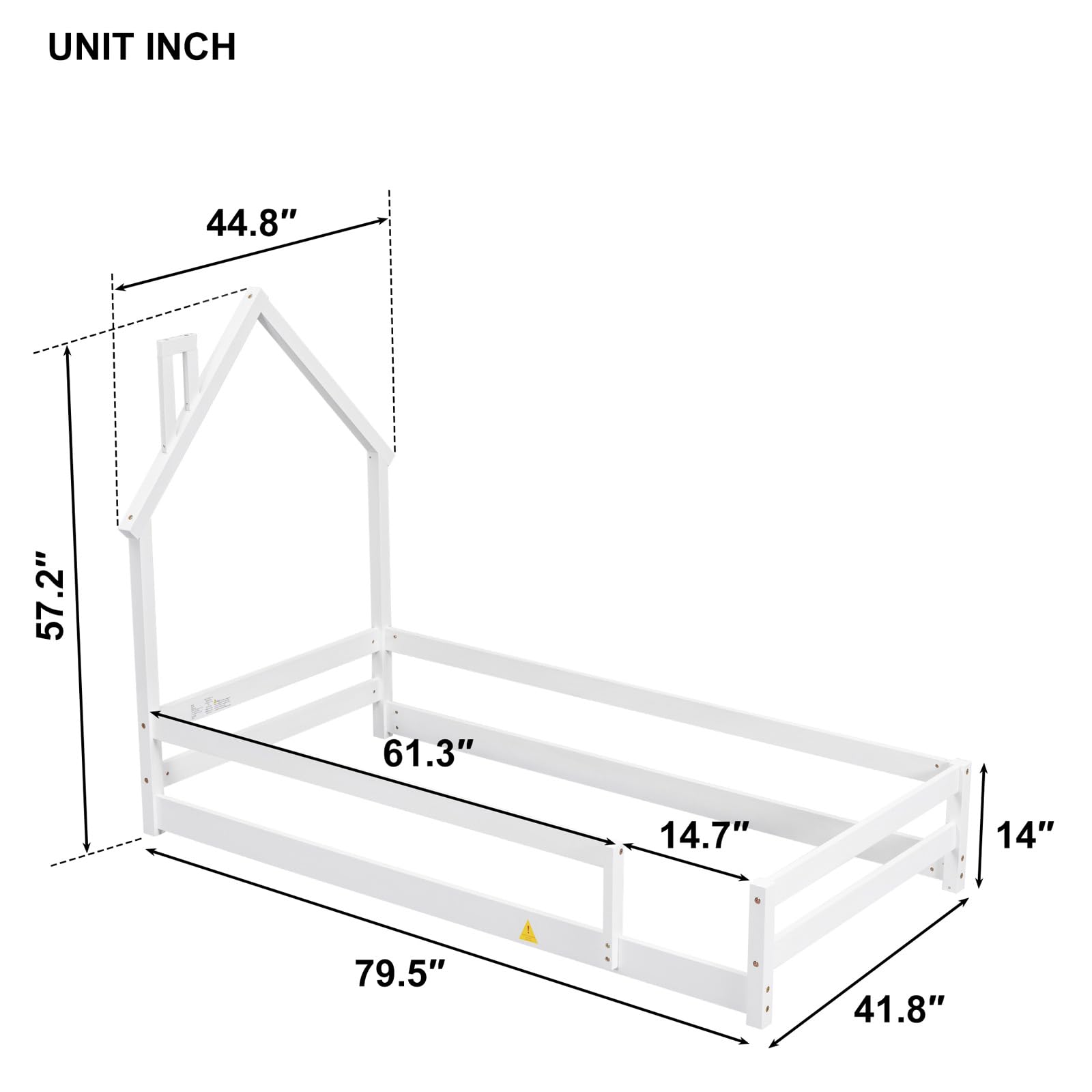 HZANHY Twin Toddler Floor Bed, Montessori Bed with House-Shaped Headboard Twin Size Wood House Bed Frame on Floor with Fence Guardrails Excluded Mattress/No Box Spring Needed for Girls Boys