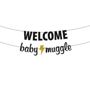 welcome baby muggle banner, baby shower party bunting, welcome little muggle/baby announcement party decorations sign black glitter