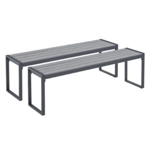 vicllax outdoor bench for lawn garden, backless patio garden bench set of 2, black metal frame