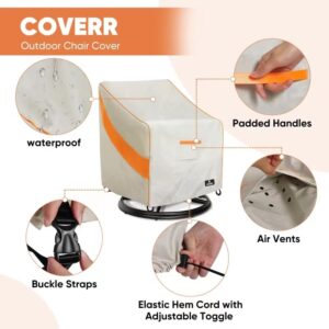 COVERR Outdoor Patio Furniture Cover, Waterproof Heavy Duty Patio Chair Cover, Patio Chair Covers 2 Pack Fits Up to 28Wx32Dx36H inches (Beige & Orange)…