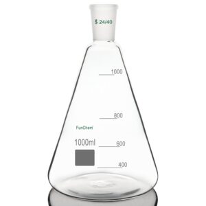 funchem 24/40 glass erlenmeyer flask, borosilicate glass graduated laboratory flask with 24/40 standard taper outer joint, 1000 ml