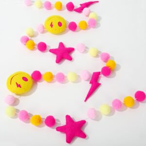 whaline preppy felt banner 3d pink face lighting star banner felt ball garland pre-assembled preppy theme bunting garland for back to school dorm classroom hanging decoration party supplies