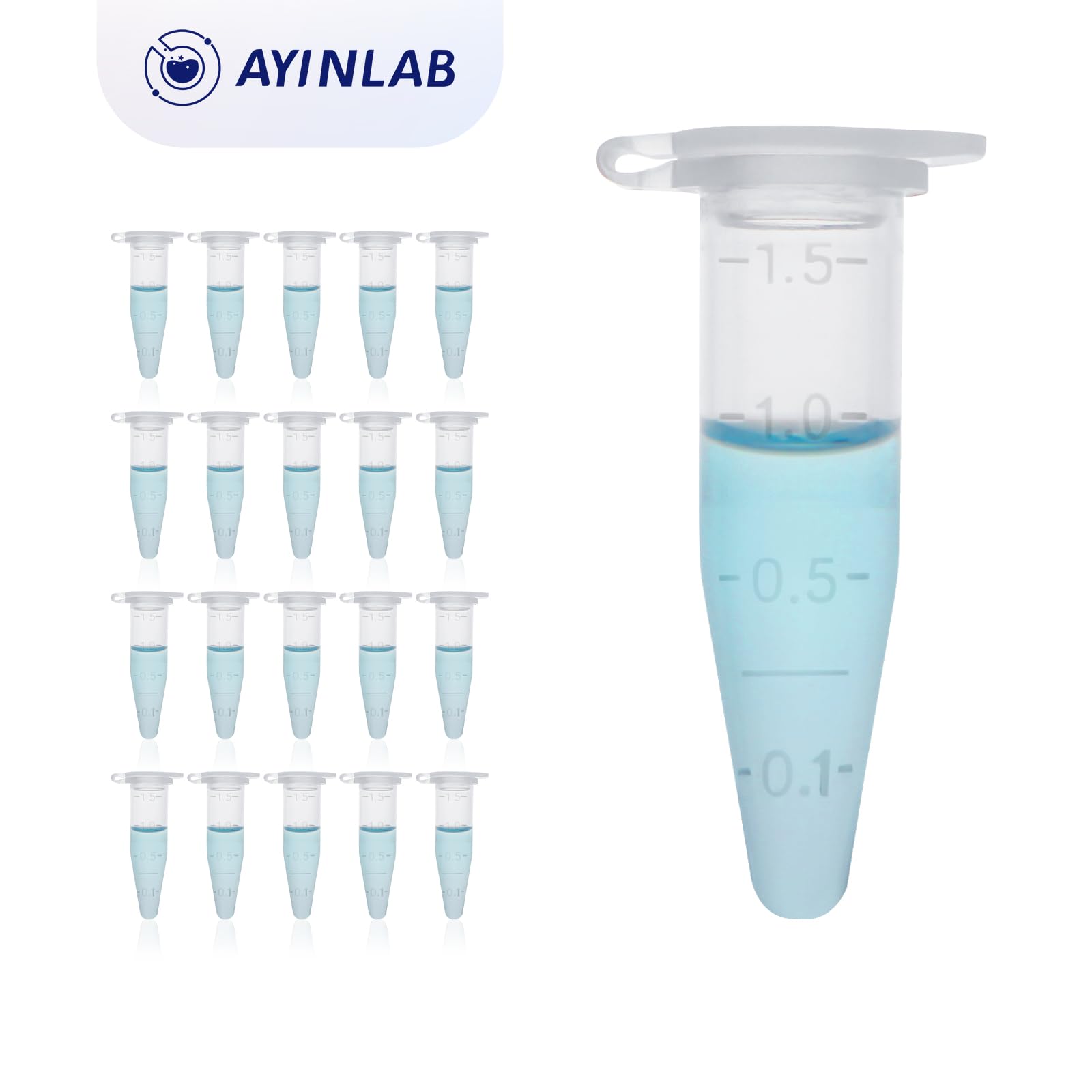 Microcentrifuge Tubes 1.5ml, AyinLab Polypropylene Plastic Tubes 500pcs, Lab Centrifuge Test Tubes with Leak-Proof Snap Caps and Clear Graduated Scale, Non-pyrogenic and DNase/RNase Free