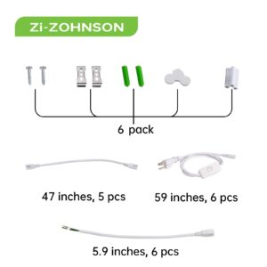 Zi-ZOHNSON 6Pack 4FT LED Shop Light for Workshop, 30W 5000K T8 LED Tube D-Shape Integrated Linkable Shop Lights for Garage, Striped Cover