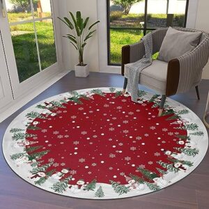 jolunifun christmas red round area rug 3ft,washable outdoor indoor carpet runner rug for bedroom,kitchen,bathroom,living/dining/laundry room,office,area+rug bath door mat snowflake snowman xmas tree